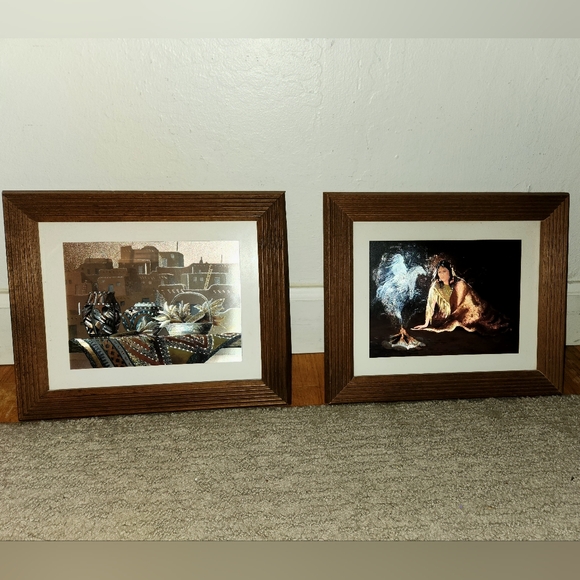 Vintage | Art | Vintage 97s Native American Framed Foil Lithograph Art ...